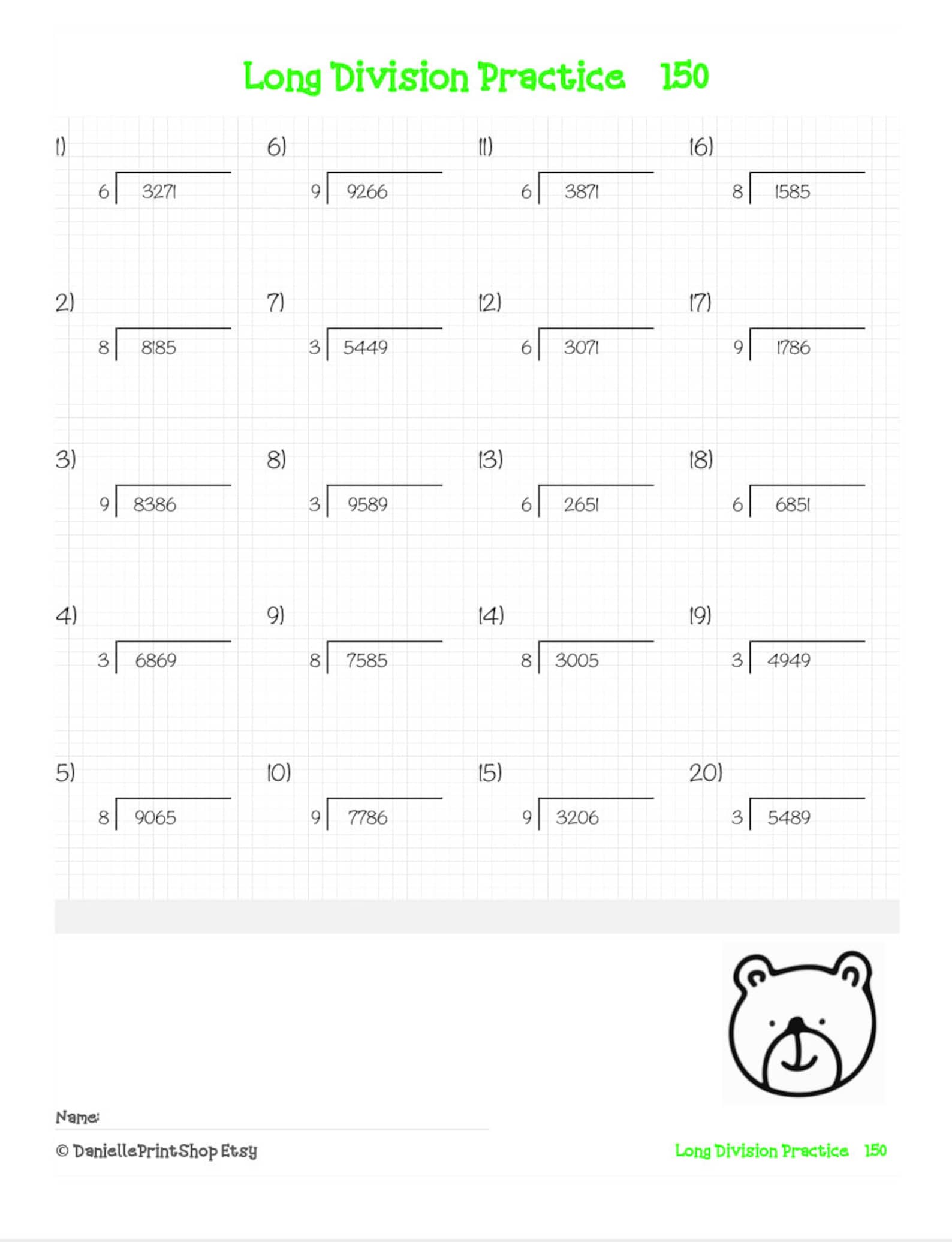 500 Math Drills - Long Division Worksheets (with Answers) - Etsy