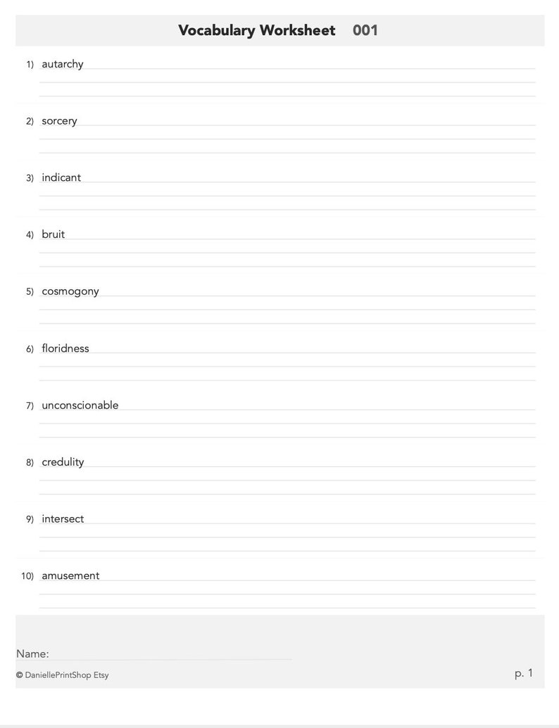 6,000 High School SAT Vocabulary Words: Worksheets and Flashcards - Etsy