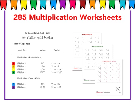 285 Math Drills Multiplication Worksheets with Answers | Etsy