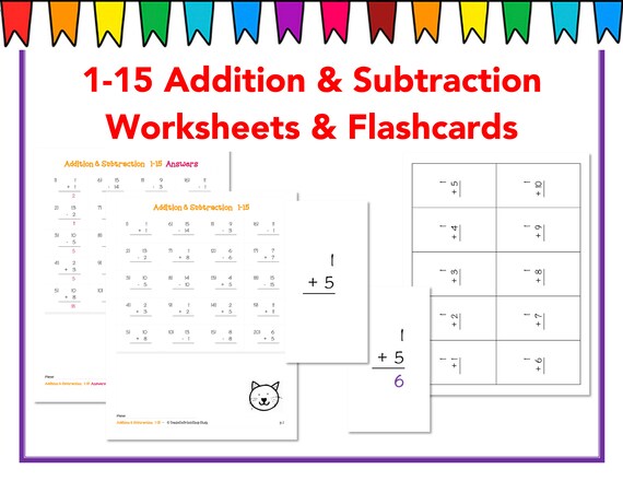 1-15 Addition and Subtraction Practice Worksheets & | Etsy