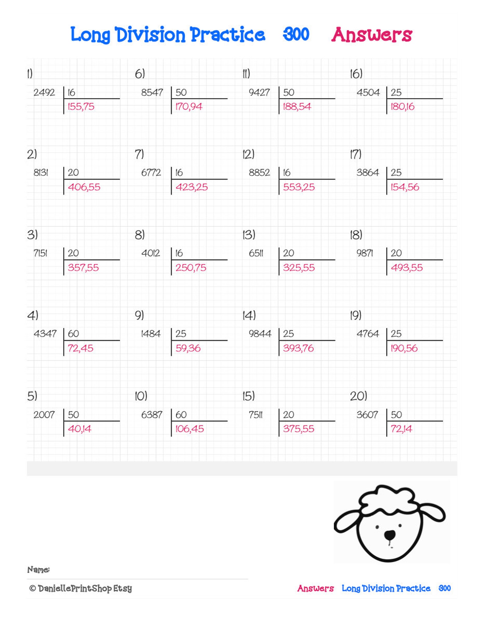 500 Math Drills Long Division Worksheets European, French with Answers ...