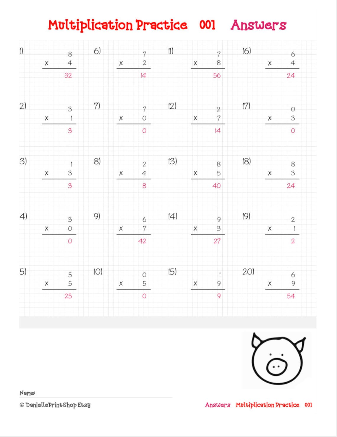 500 Math Drills - Multiplication Worksheets (with Answers) - Etsy