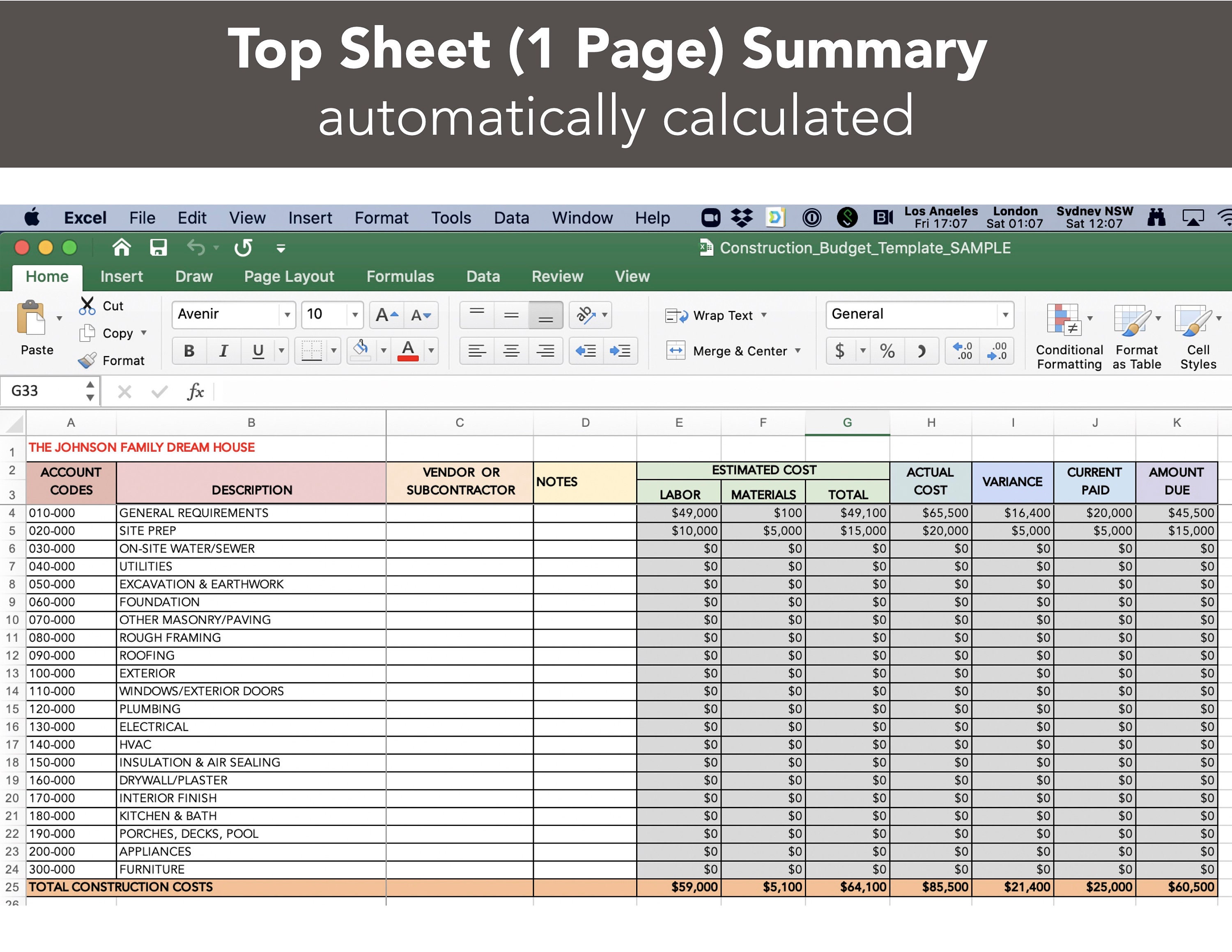 Construction Budget, Management and Cost Tracking Tool - Etsy