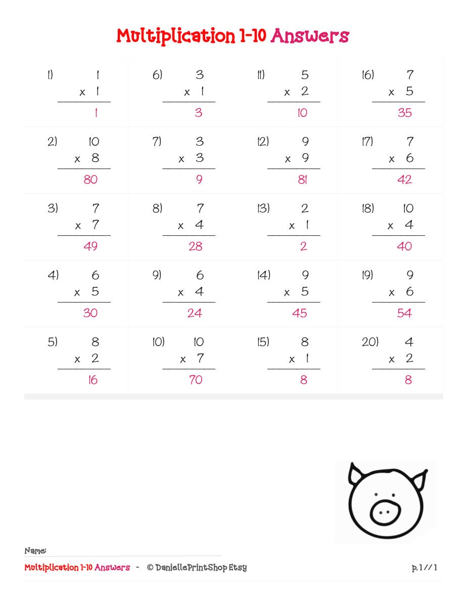 285 Math Drills - Multiplication Worksheets (with Answers) - Etsy