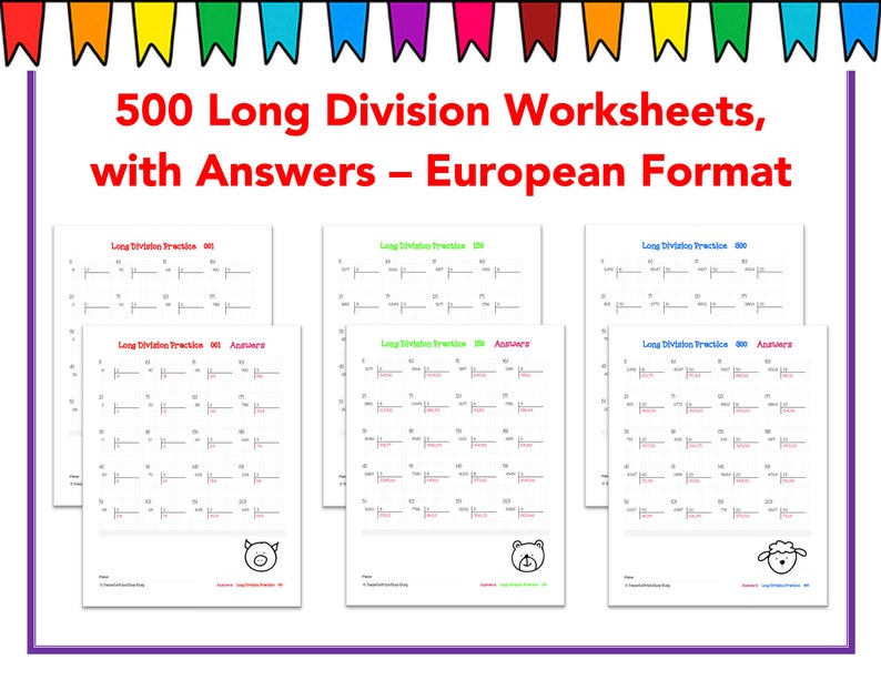500 Math Drills Long Division Worksheets European, French with Answers ...