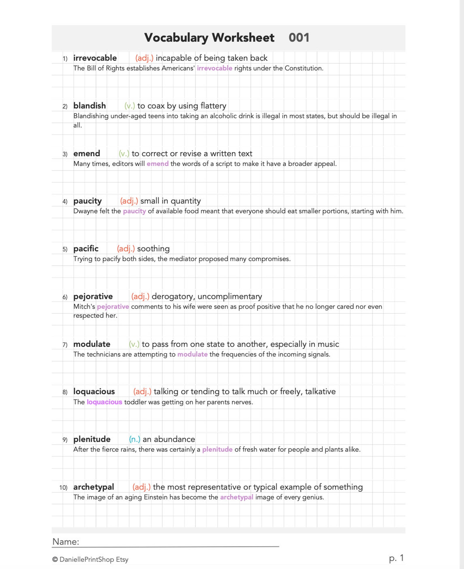 1,000 High School SAT Vocabulary Words: Worksheets and Flashcards - Etsy