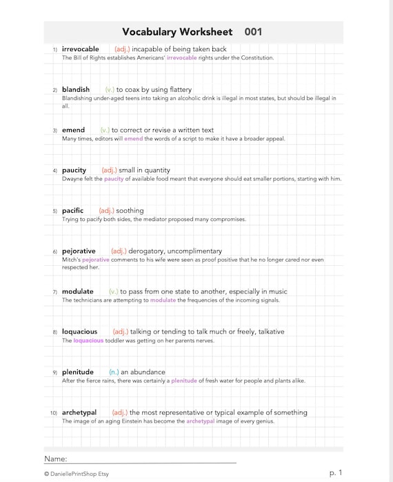 Esl Vocabulary Worksheets High School