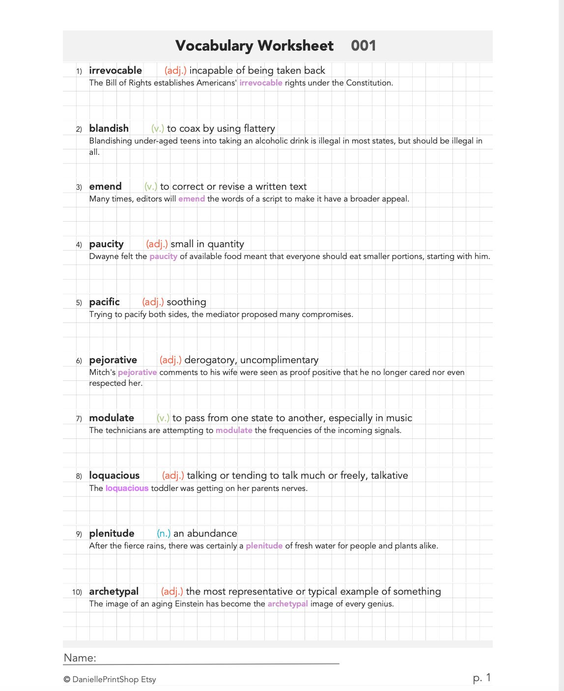 1,000 High School SAT Vocabulary Words: Worksheets and Flashcards - Etsy