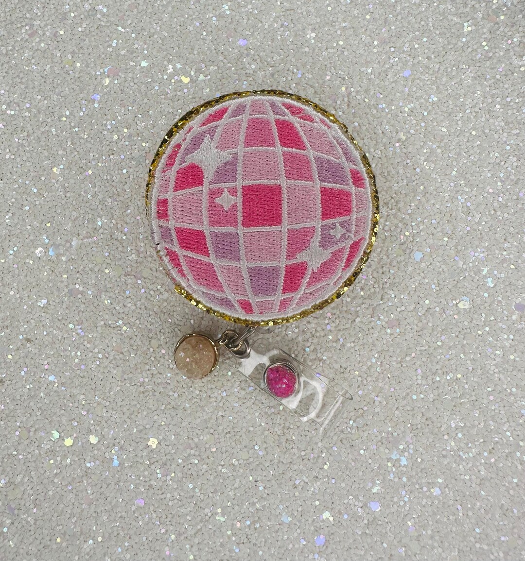 Pink Disco Ball Badge Reel | Disco Ball Badge Reel - Etsy
