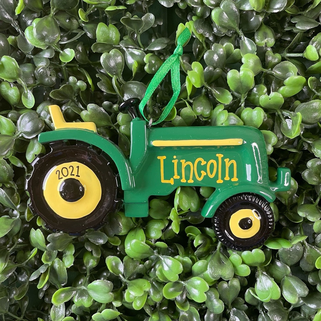 GREEN TRACTOR Ornament | Hand Personalized • Ceramic • Family Gift ...