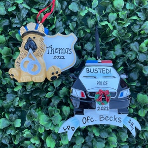 POLICE CAR Ornament | Hand Personalized • Ceramic • Christmas Ornament ...