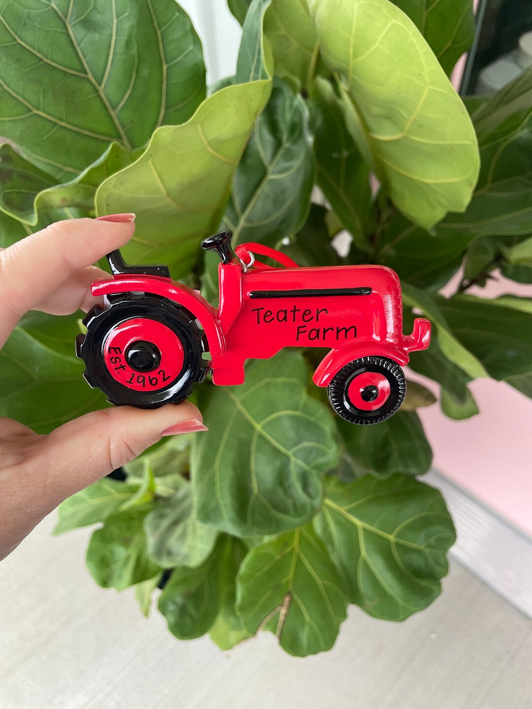 RED TRACTOR Ornament | Hand Personalized • Ceramic • Christmas Ornament ...