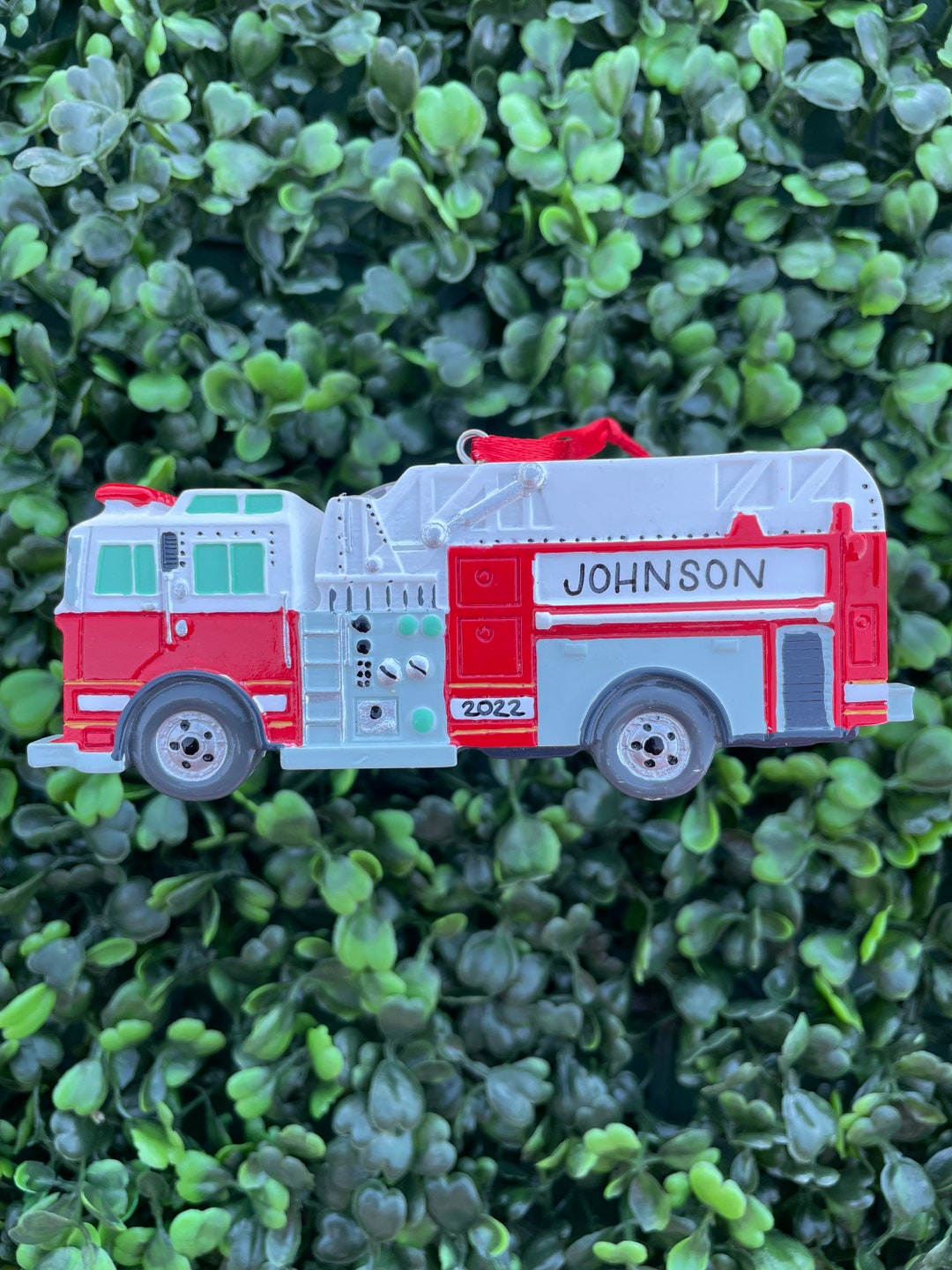 FIRETRUCK Ornament Hand Personalized Ceramic Family Gift Christmas ...