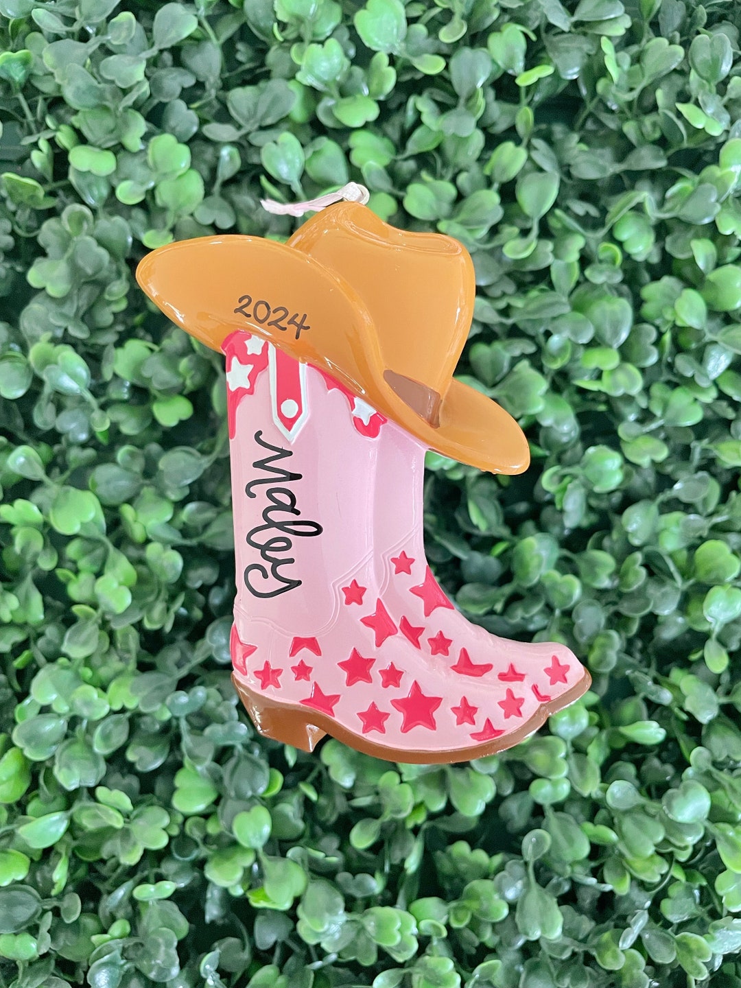 PINK COWGIRL BOOT Ornament | Hand Personalized • Ceramic • Family Gift ...