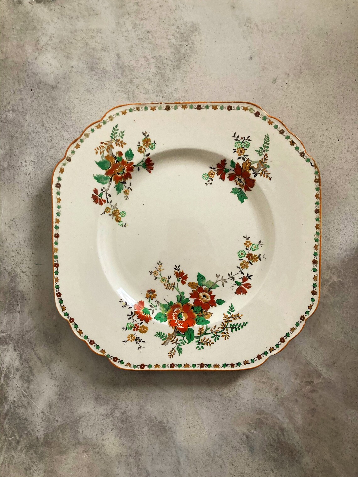 Pretty Floral Serving Plate Vintage 1940s Retro Mid Century Cut Corner ...