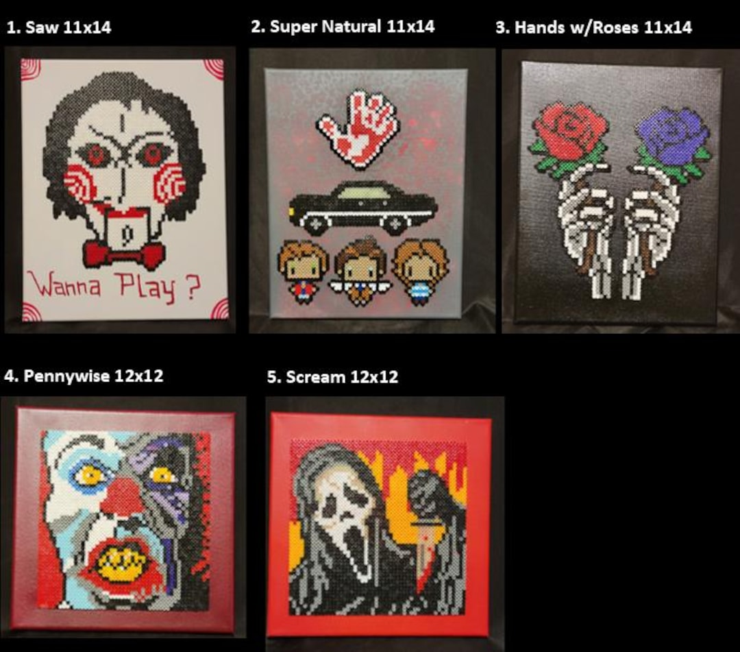 Custom Perler Bead Artwork. Saw, Supernatural, Skull and Roses ...