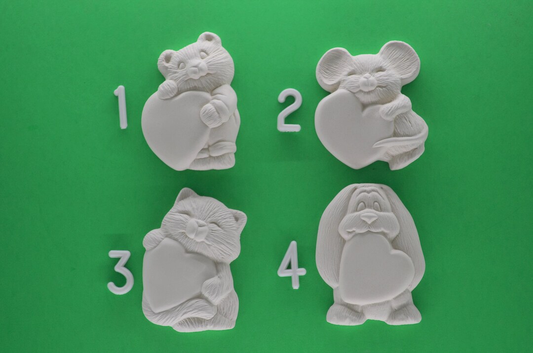 Valentine Love Animals With Hearts, Ceramic Bisque Unpainted Ready to ...