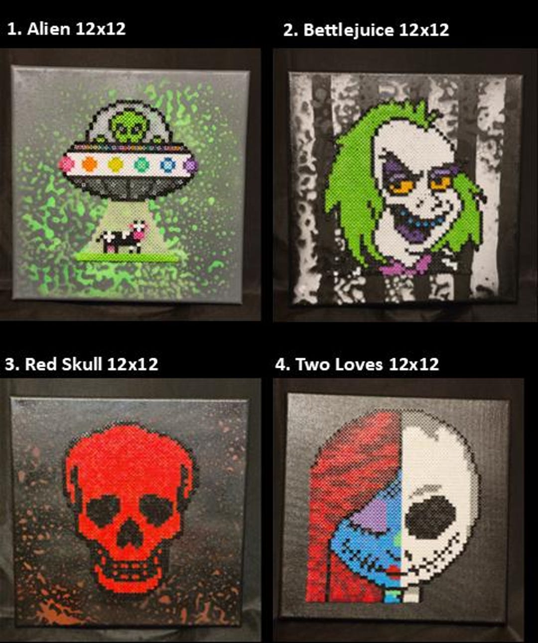 Custom Perler Bead Artwork. Alien, Bettlejuice, Red Skull and Two Loves ...