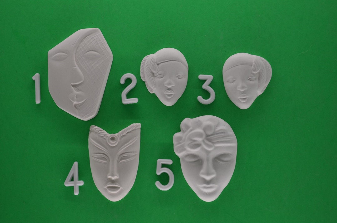 Mask Faces, Various Styles and Sizes, Ceramic Bisque Unpainted Ready to ...