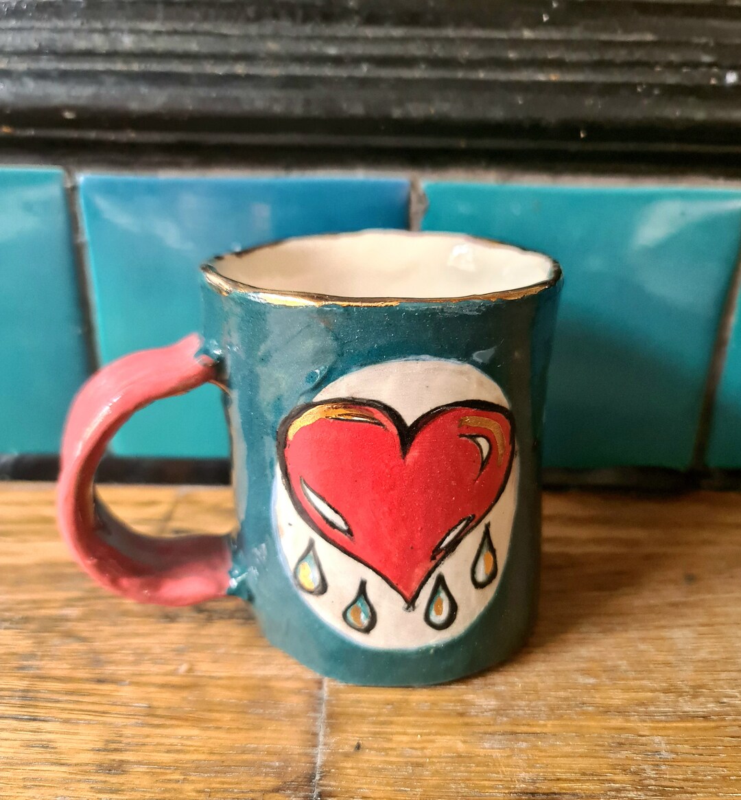 Hand Built Hand Painted Ceramic Mug Red Bleeding Heart Amd Arrow Design ...