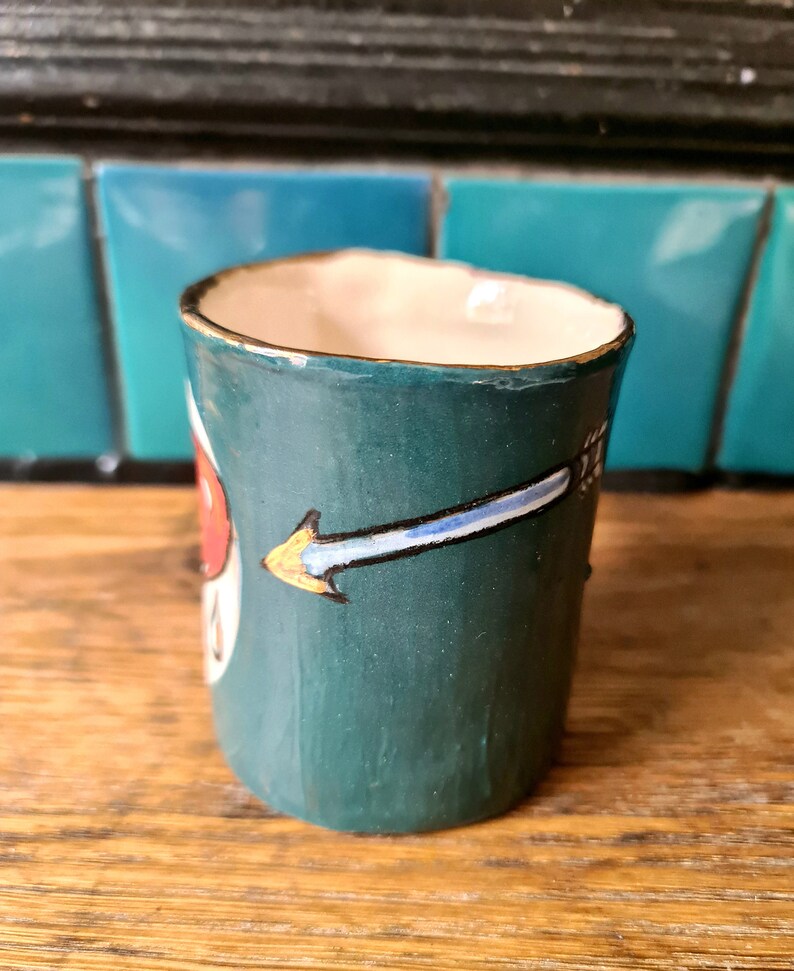 Hand Built Hand Painted Ceramic Mug Red Bleeding Heart Amd Arrow Design ...