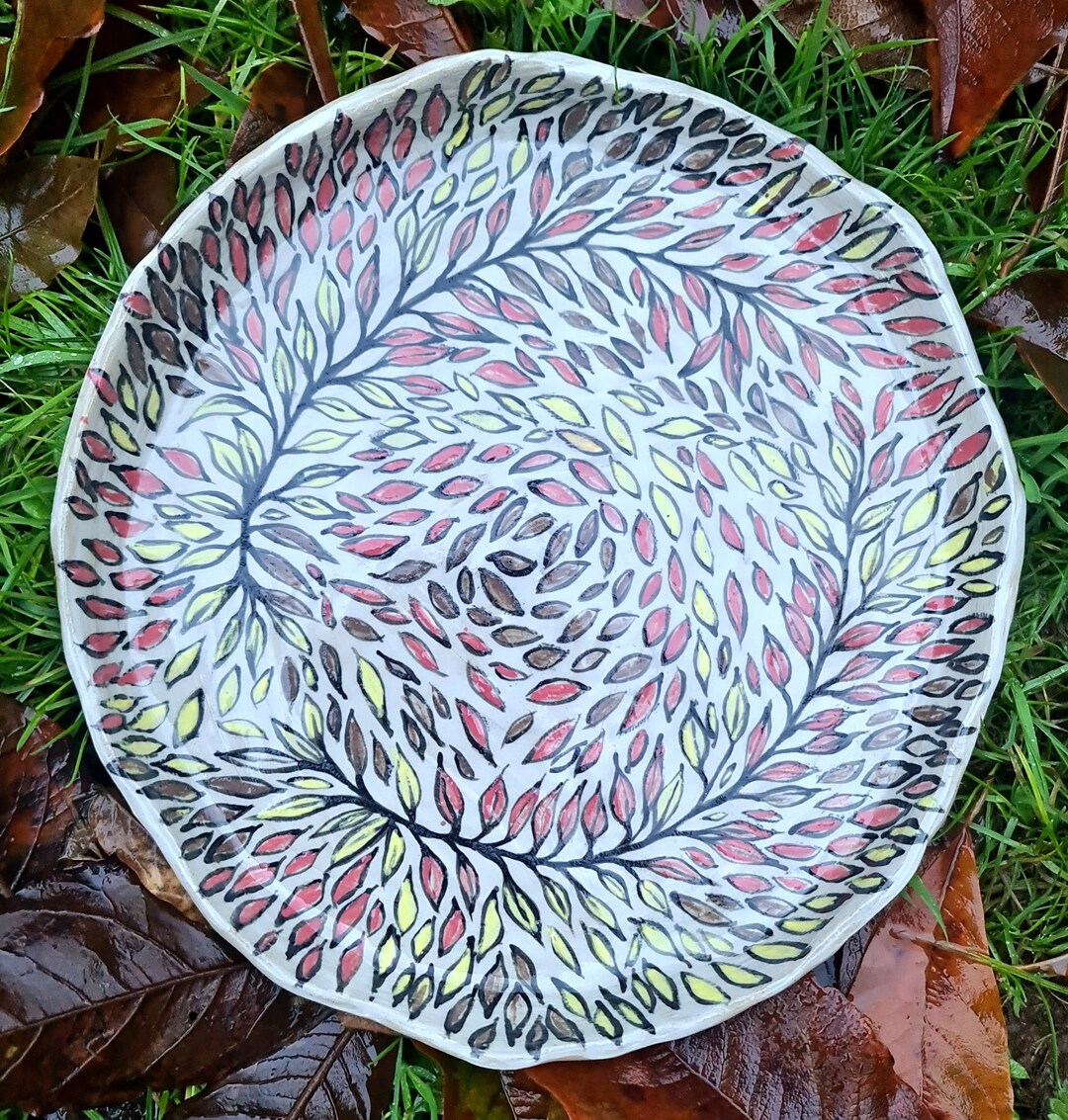 Hand Made Ceramic Plate Autumn Leaves Hand Painted Glazed - Etsy