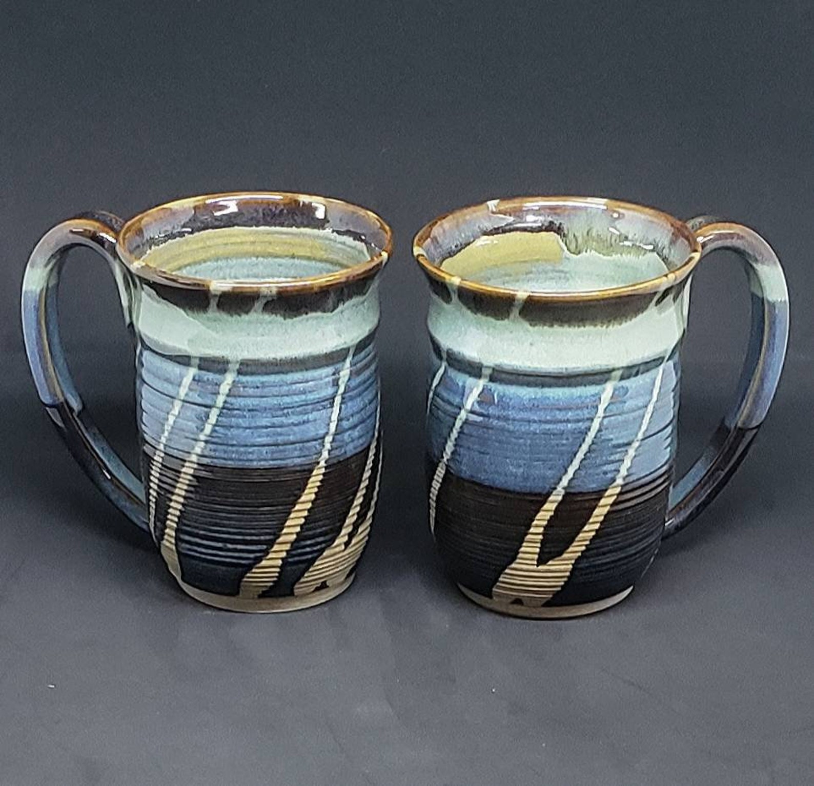 Set of 2 Large Handle Mugs - Pottery Mug - Large Earthy Mug - Man's Mug ...