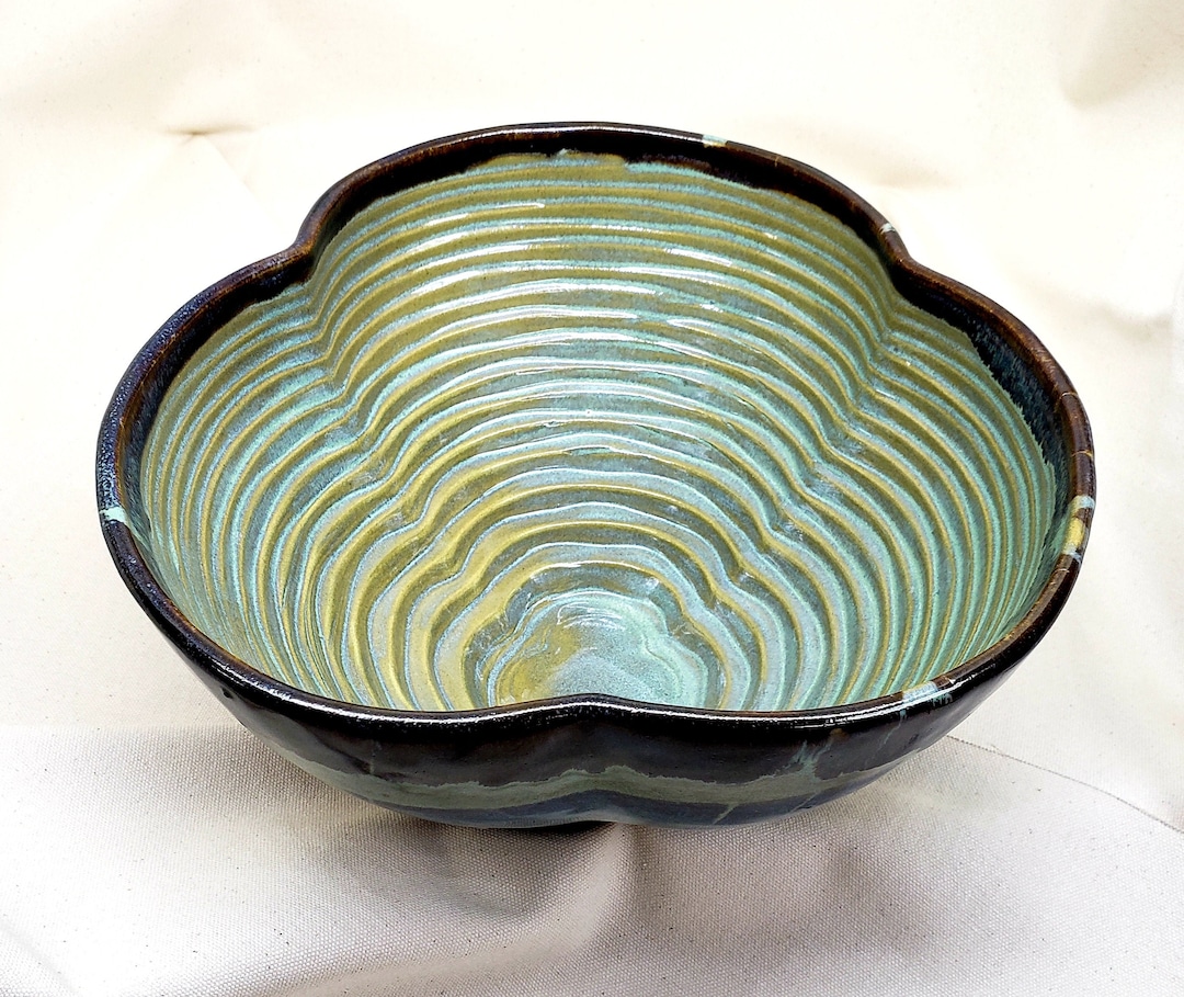 Large Decorative Pottery Bowl - Textured - Unique - Natural - Blue ...