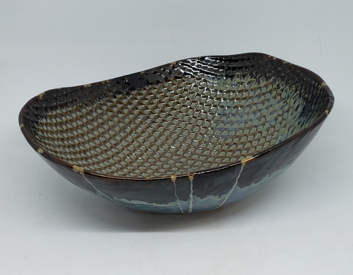 Oblong Textured Decorative Pottery Bowl Unique Clay Bowl | Etsy