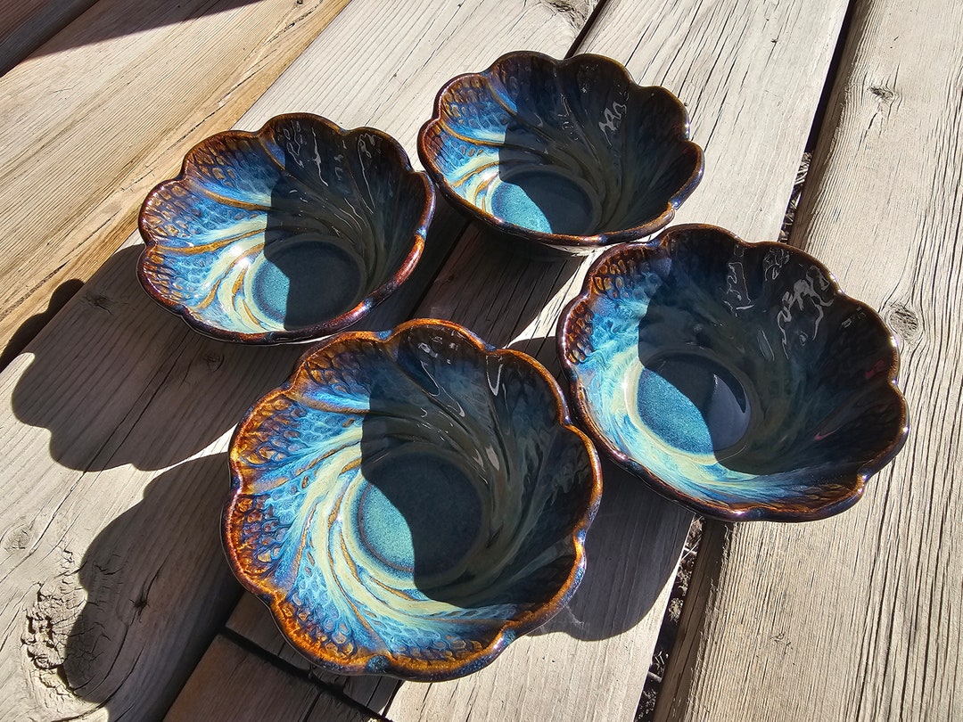 Set of 4 Small Bowls - Impressed Vein Pattern - Unique Textured Clay ...