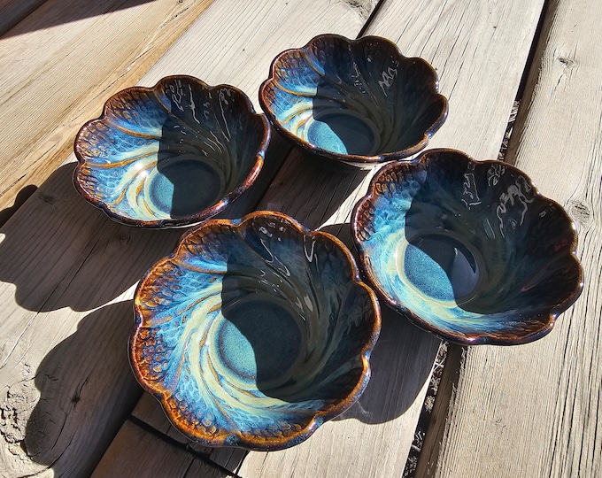 Set of 4 Small Bowls - Impressed Vein Pattern - Unique Textured Clay ...
