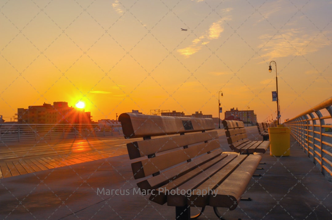 Sunrise Over Benches at Long Beach Boardwalk - Digital Image - Etsy