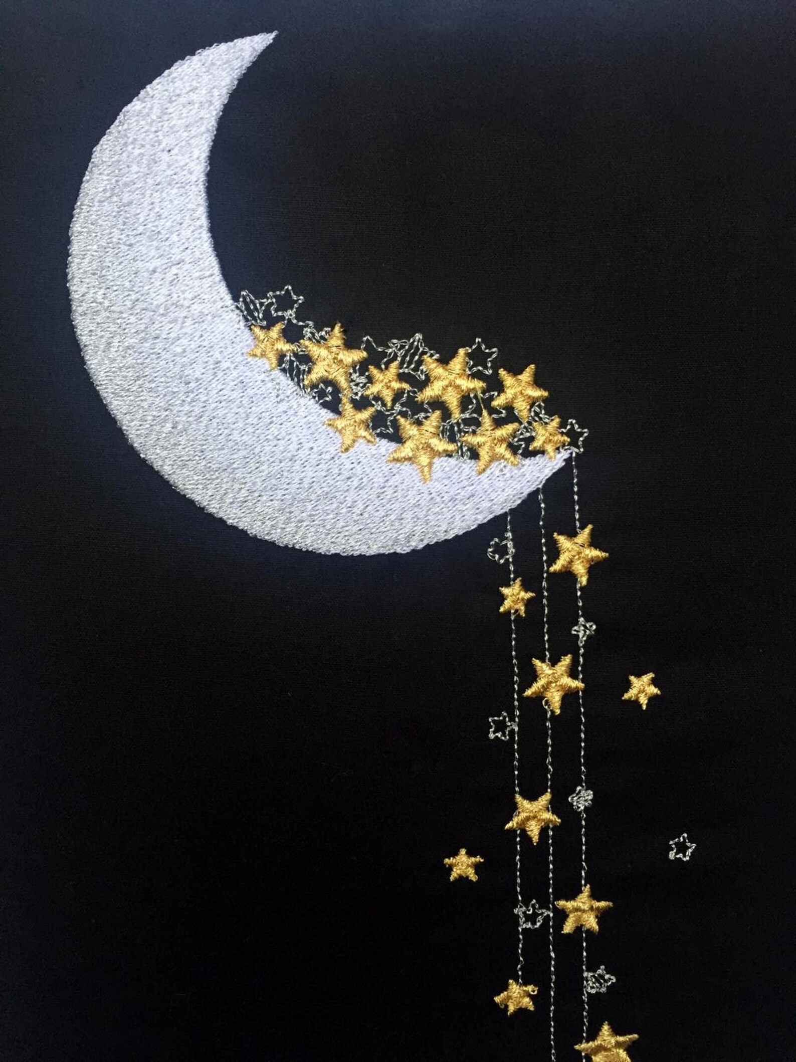 Crescent Moon Embroidery Stars Celestial Pillowcase Black | Etsy
