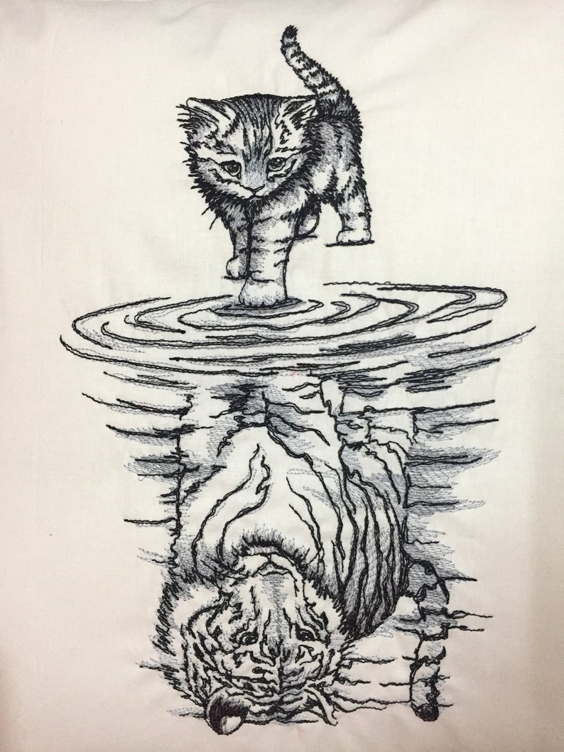 Cat Tiger Reflection Embroidery Pillowcase 100% Cotton Bedding 16x16 ...