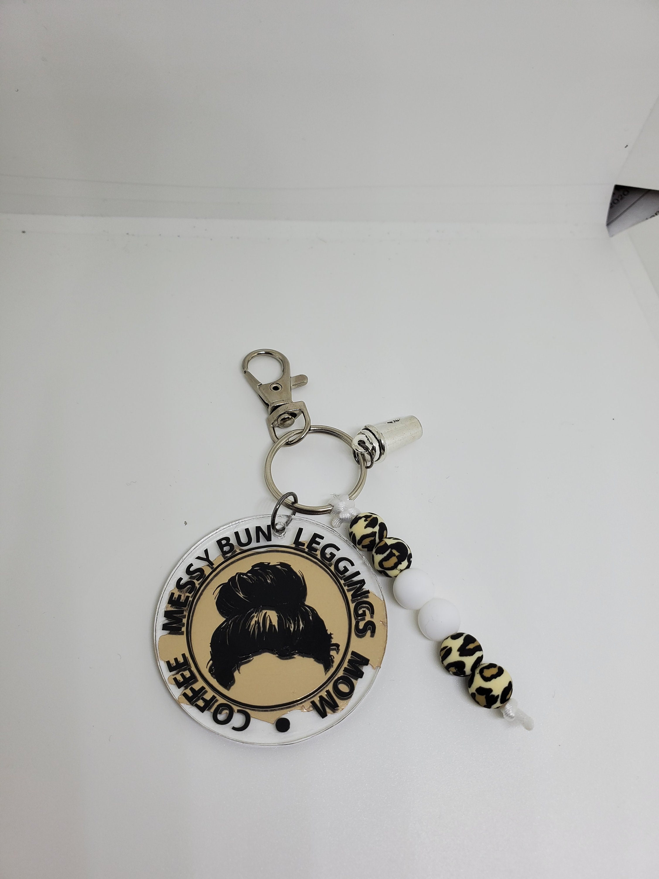Coffee, Messy Bun, Leggings, Mom Keychain, Leopard Print Bead Keychain ...
