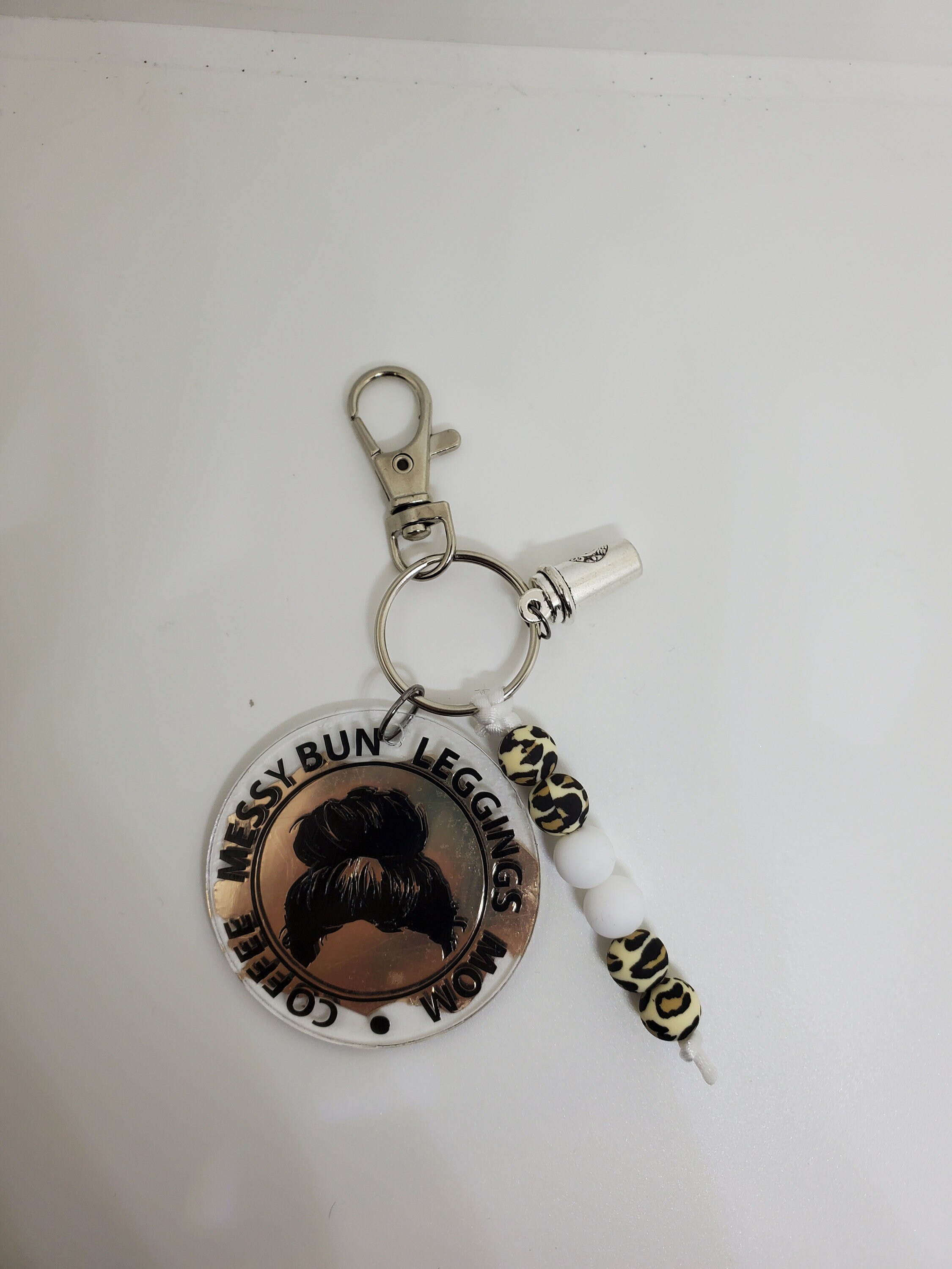 Coffee, Messy Bun, Leggings, Mom Keychain, Leopard Print Bead Keychain ...