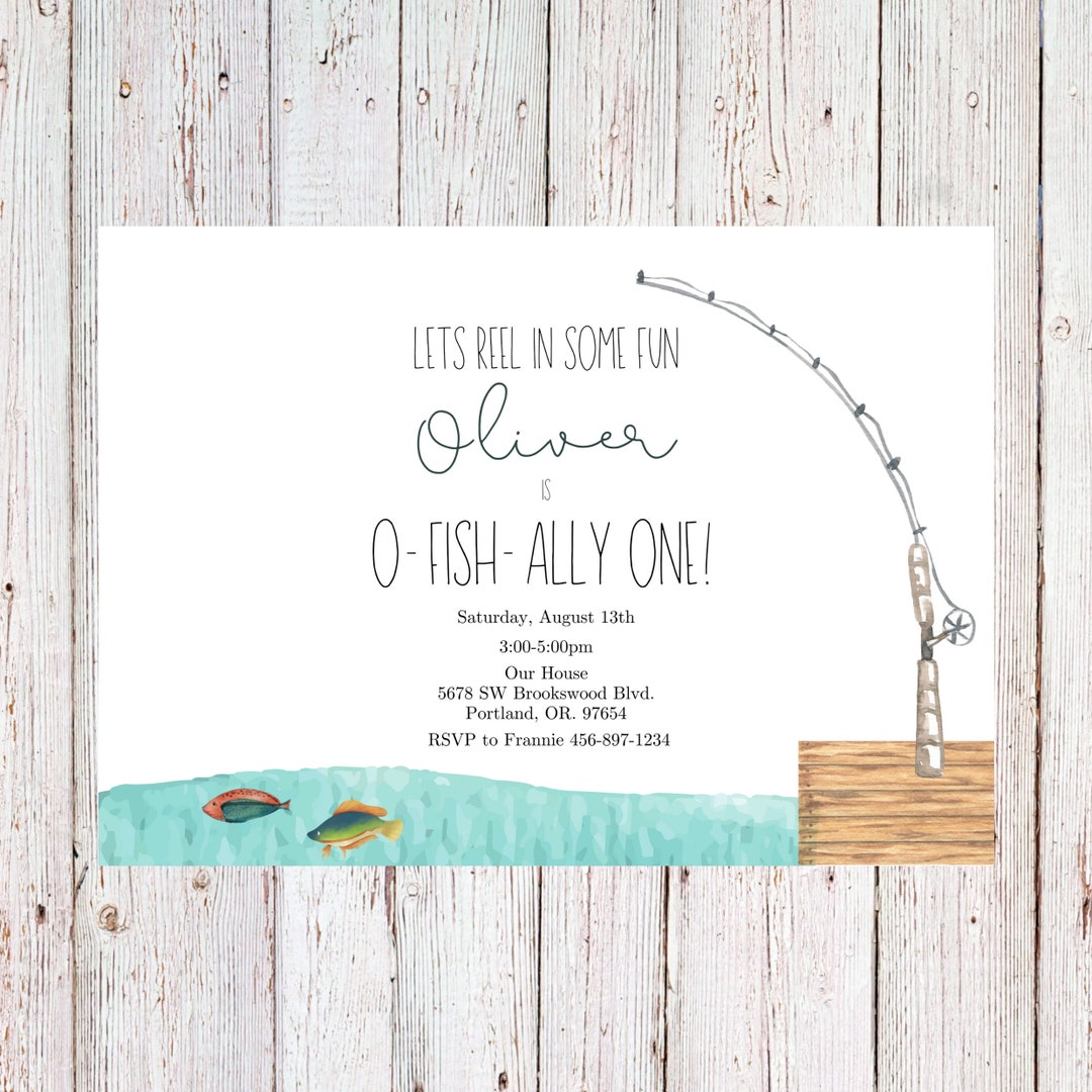 Customizable Fish Birthday Invitation, Fishing Invitation, O-fish-ally ...