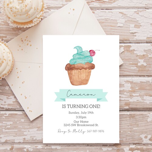 Customizable Cupcake Birthday Invitation Simple Birthday - Etsy