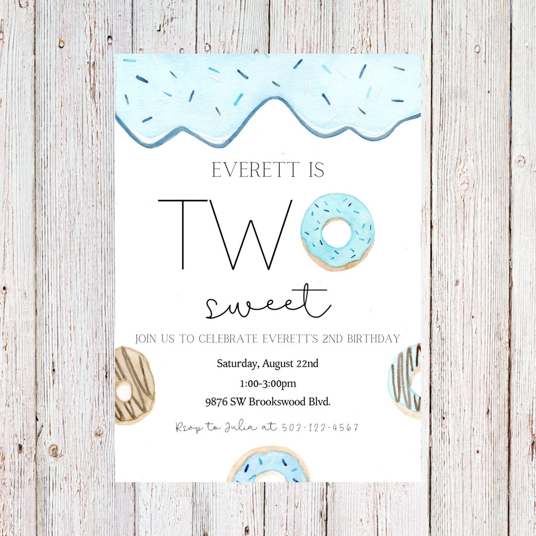 Customizable Donut Invitation, Boy Donut Invitation, Blue Donut ...