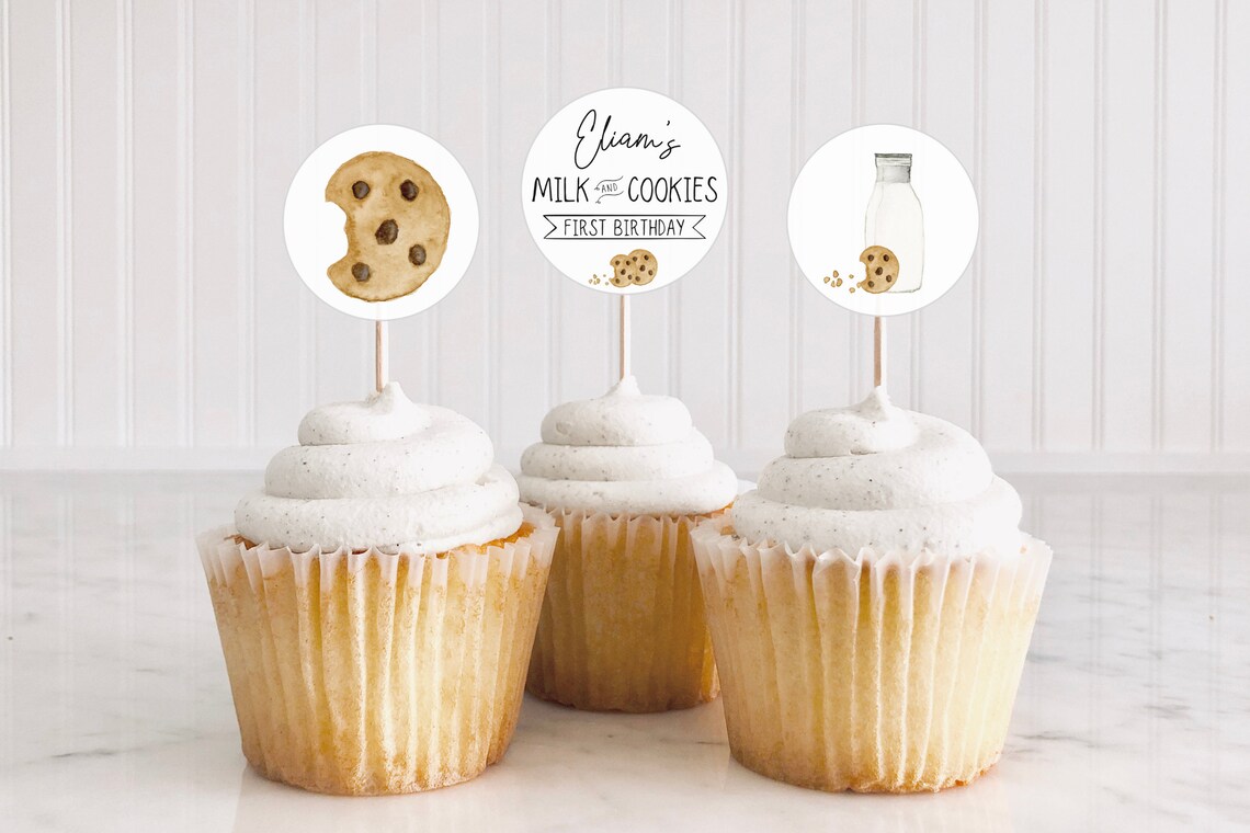 Customizable Cupcake Toppers Milk and Cookies Birthday Sweet - Etsy