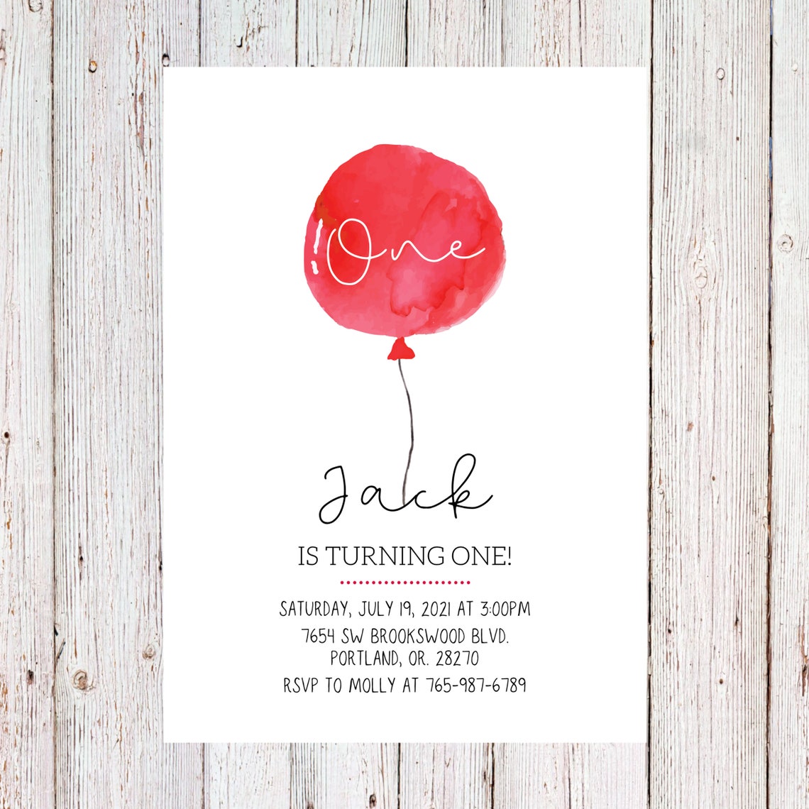 Customizable Balloon Birthday Invitation, Simple Birthday Invitation ...