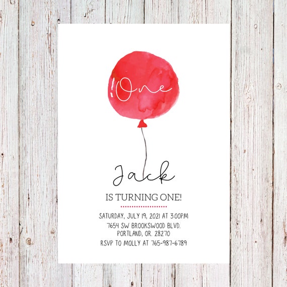 Customizable Balloon Birthday Invitation Simple Birthday - Etsy