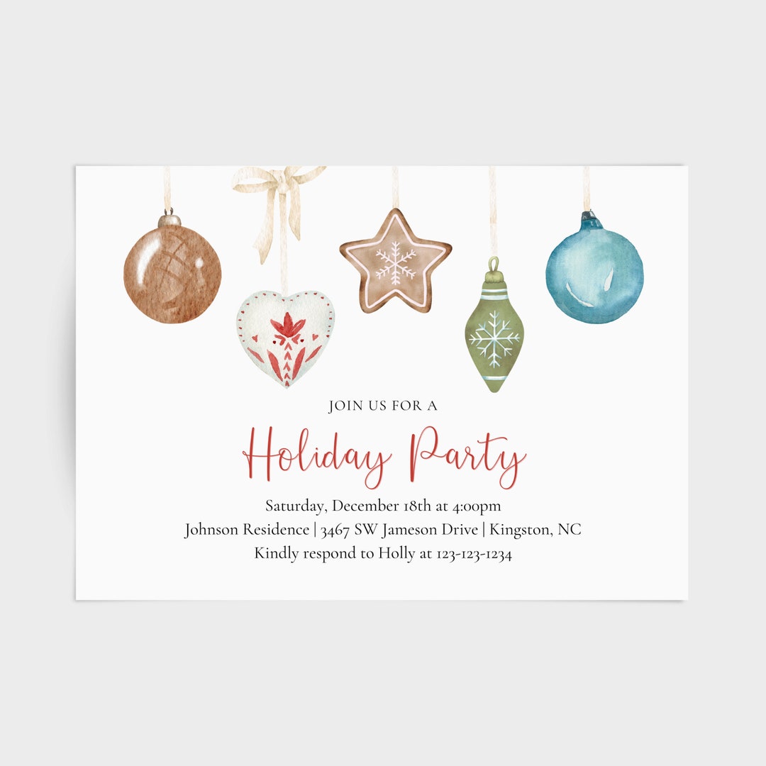 Customizable Holiday Party Invitation, Holiday Celebration, Ornament ...