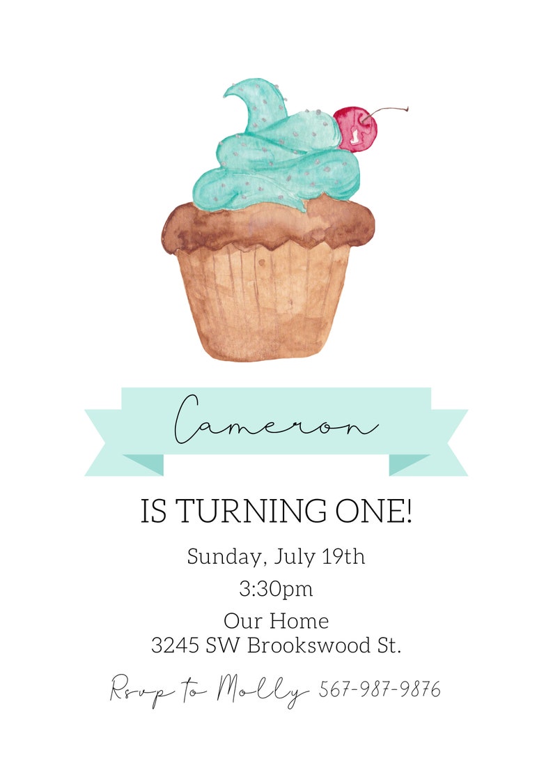 Customizable Cupcake Birthday Invitation Simple Birthday - Etsy
