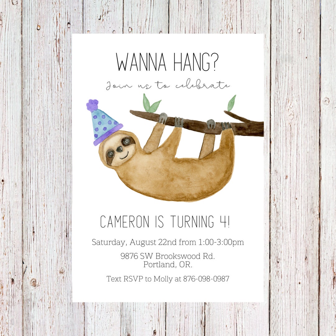 Customizable Sloth Birthday Invitation - Digital Copy - Etsy