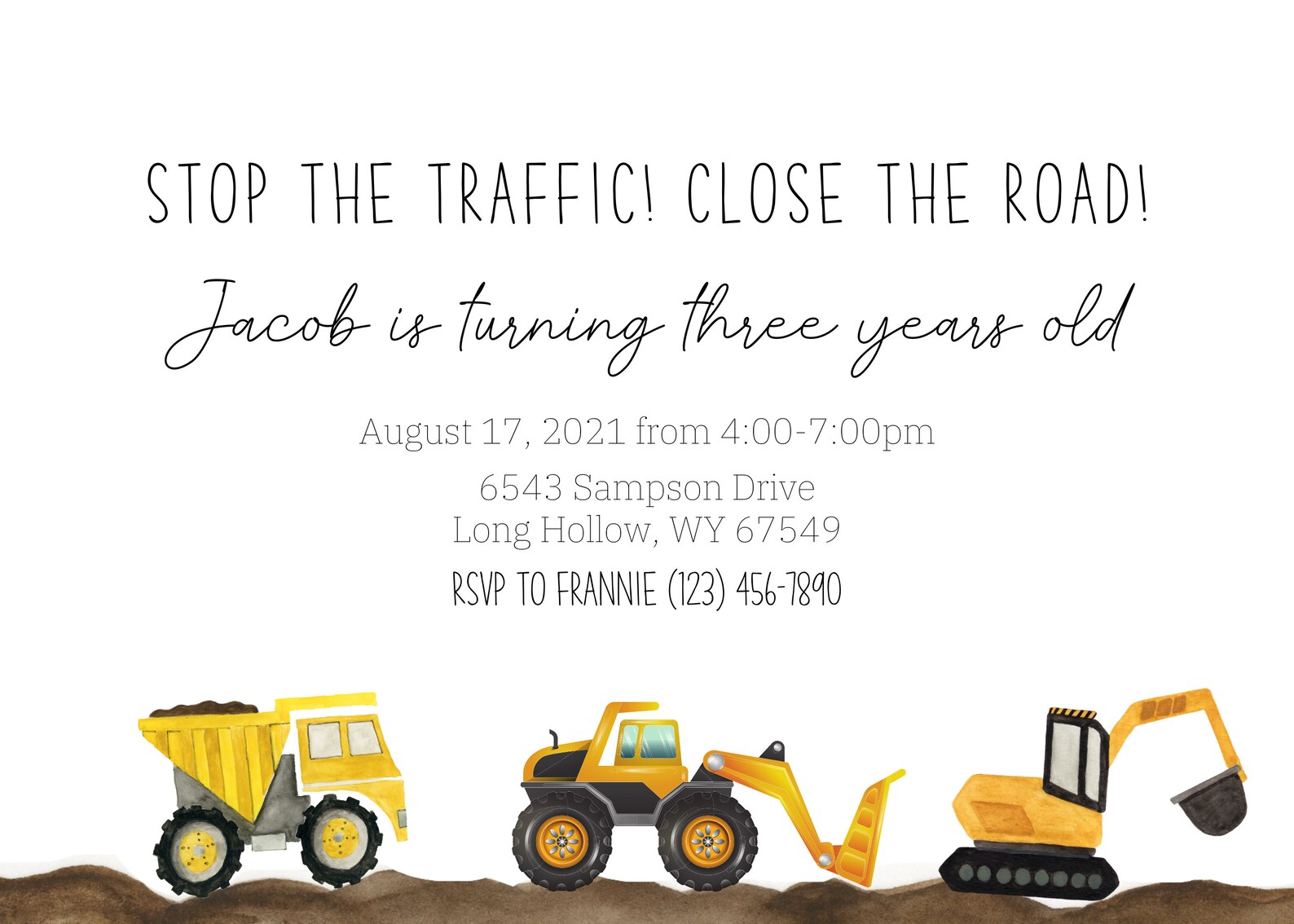 Customizable Construction Birthday Invitation Excavator - Etsy