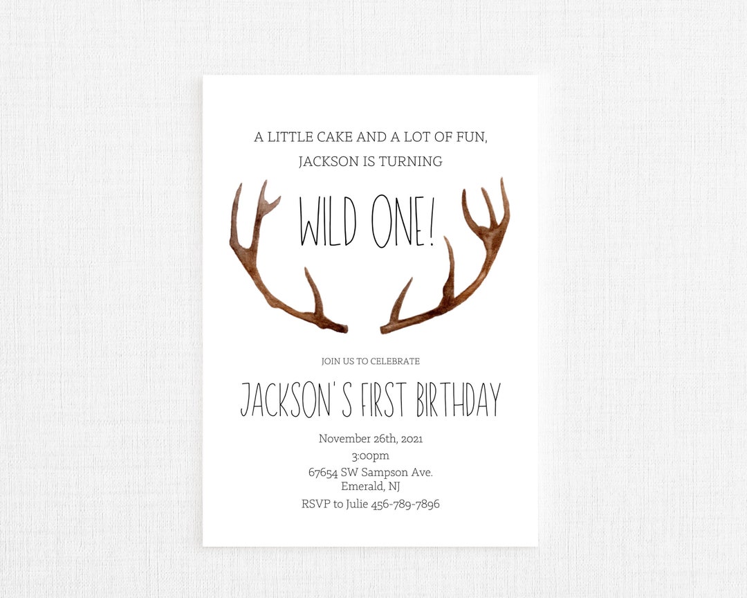 Customizable Wild One Birthday Invitation, Antler Invitation, Wild ...