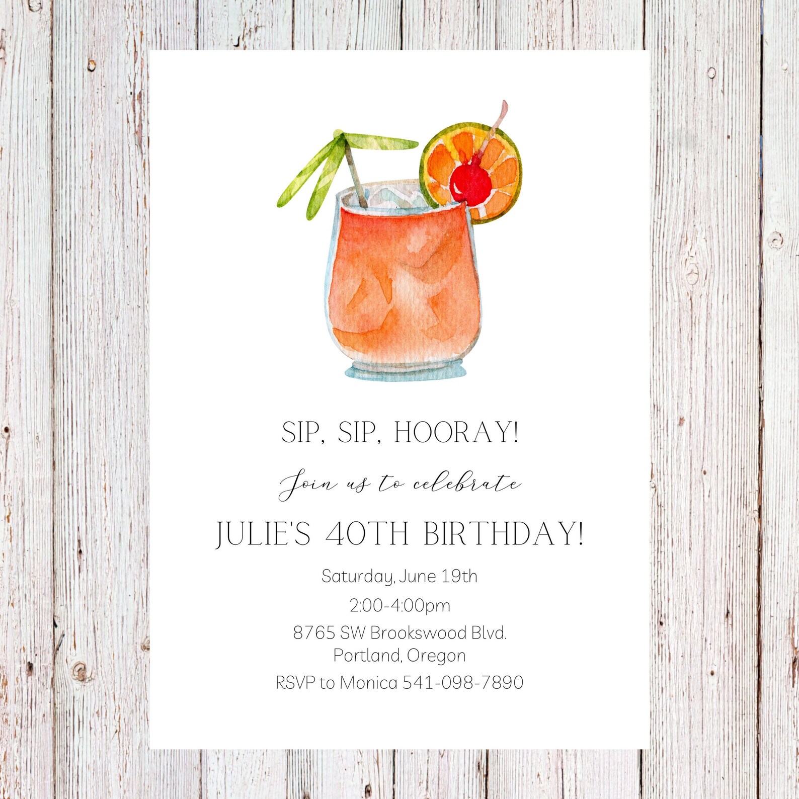 Customizable Cocktail Invitation, Cocktail Birthday Invitation, Sip Sip ...