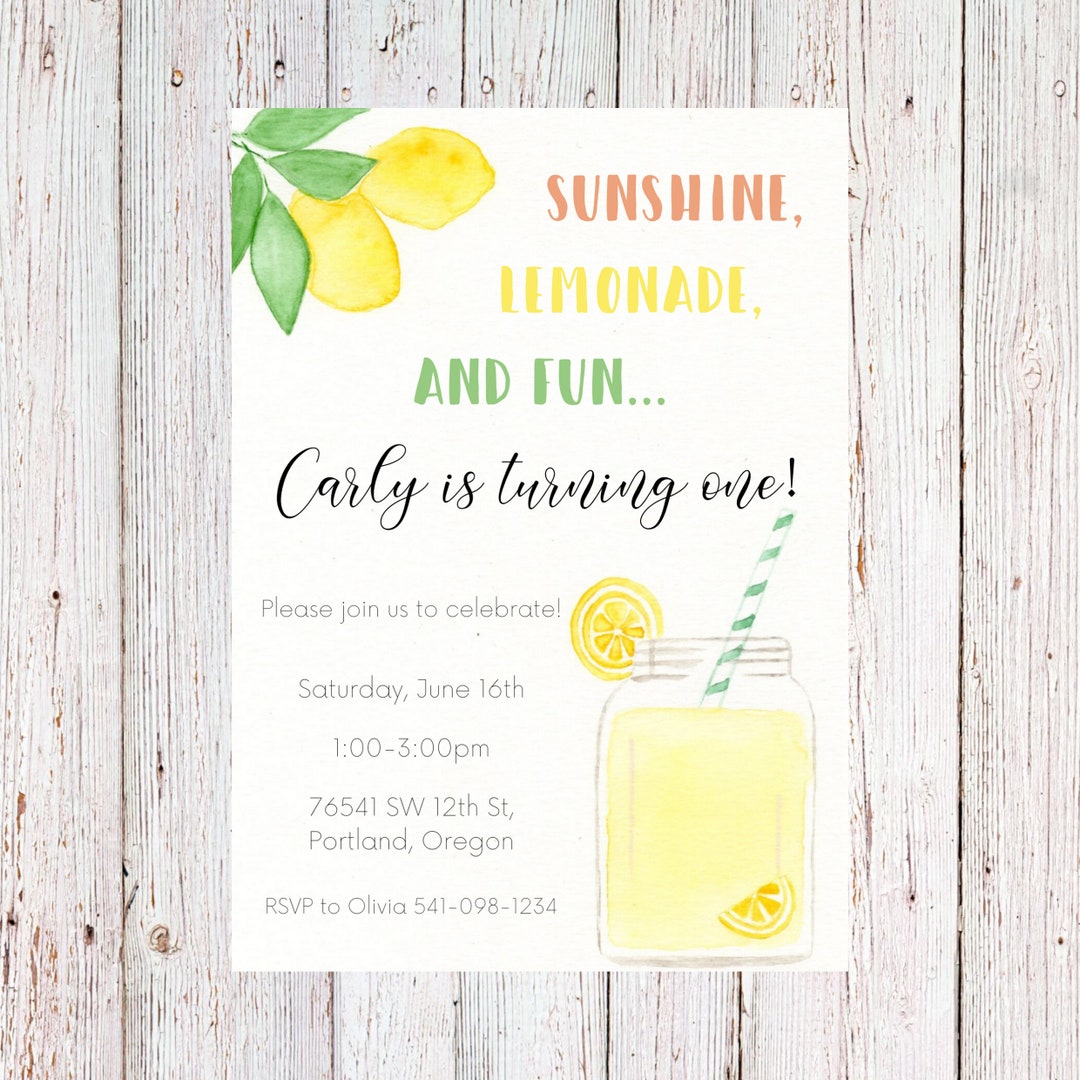 Customizable Lemonade Invitation, Lemon Birthday Invitation, First ...