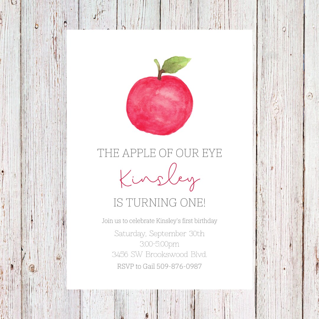 Customizable Apple of Our Eye Invitation, Apple Birthday Invitation ...